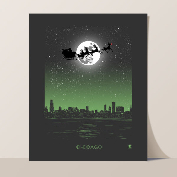 Chicago Holiday Moon Illinois Art Print - Bozz Prints