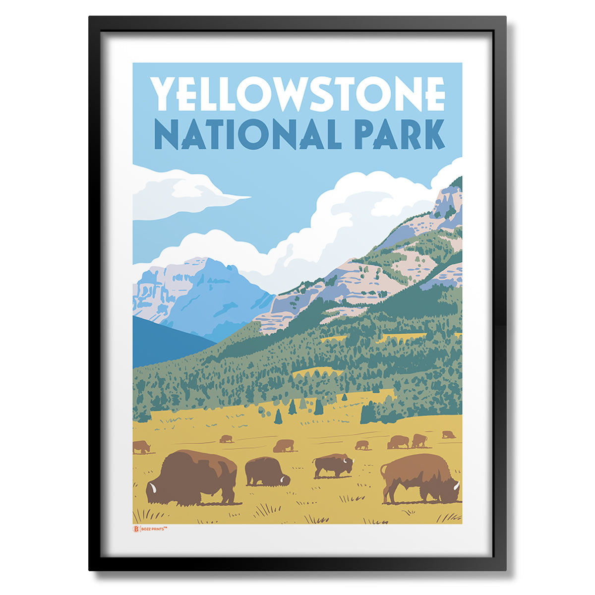 Yellowstone National Park Bison Valley Art Print - Bozz Prints